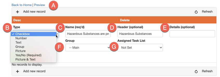 Adding Line Items to a Checklist