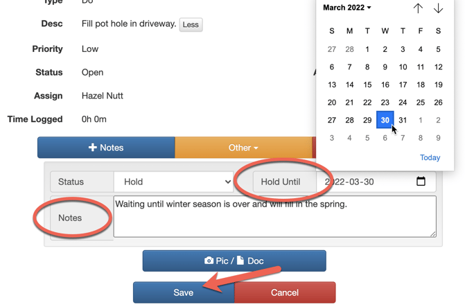 Putting Tasks on Hold