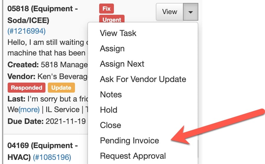 Close Task - Pending Invoice